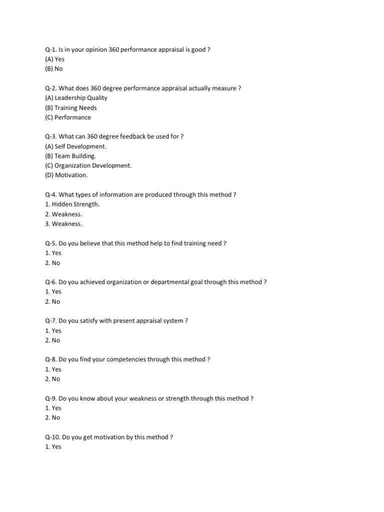 Performance Appraisal Questionnaire | PDF