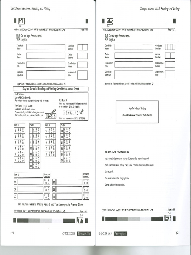 KET SAMPLE ANSWER SHEET Curso 22-23 | PDF