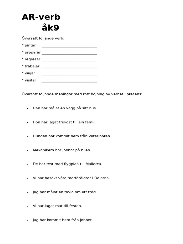 ARverb Åk9 | PDF