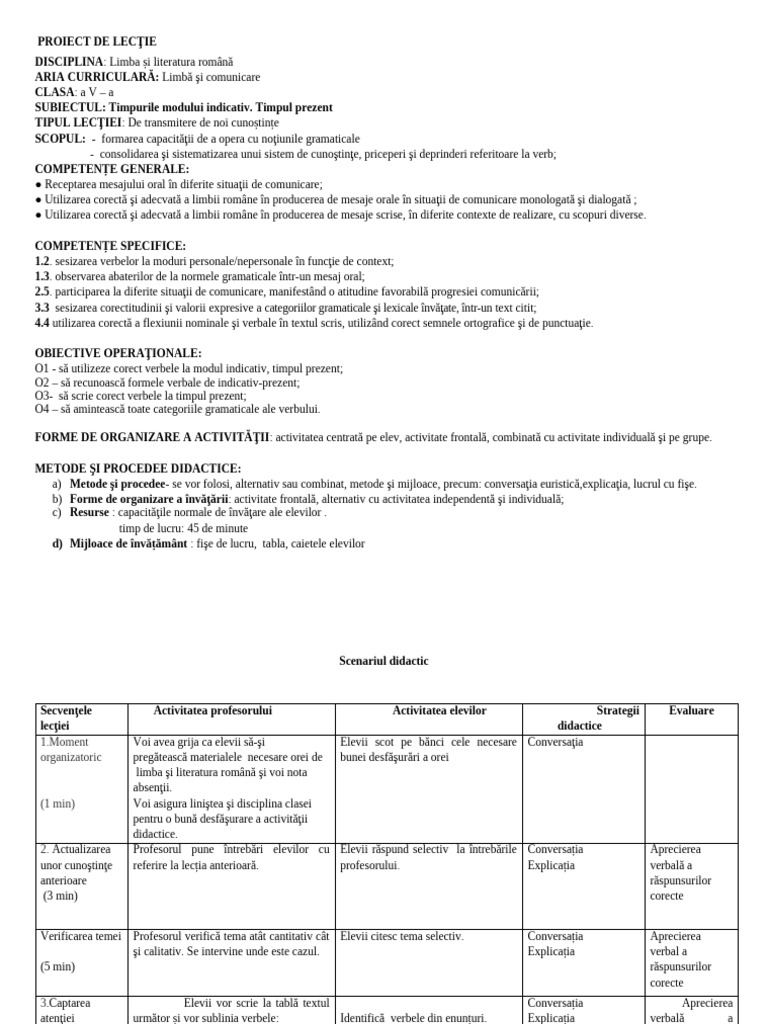 Modul Indicativ. Timpul Prezent | PDF Modul Indicativ. Timpul Prezent | PDF