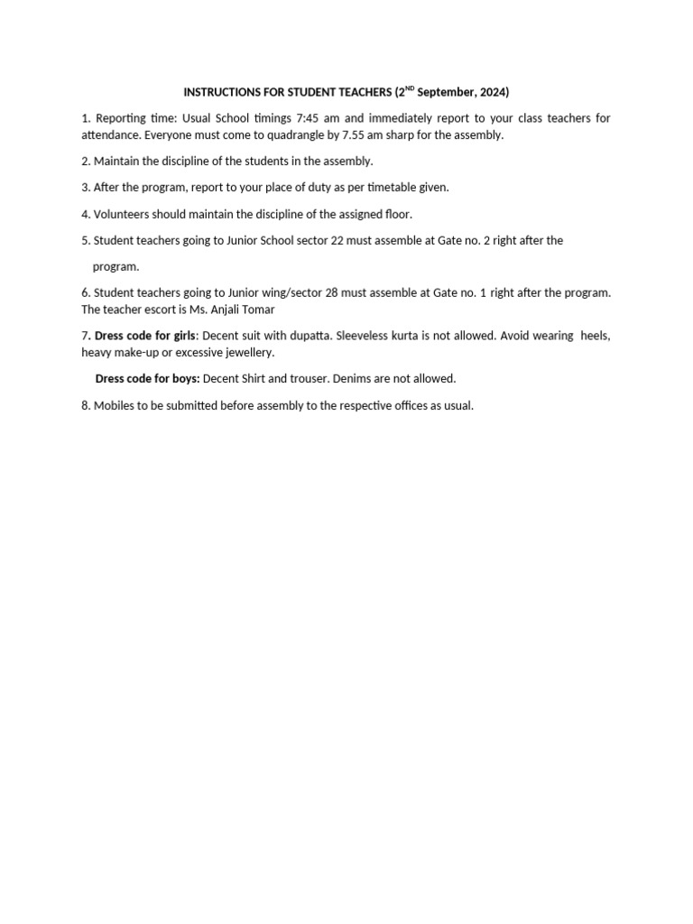 Instructions For Students | PDF