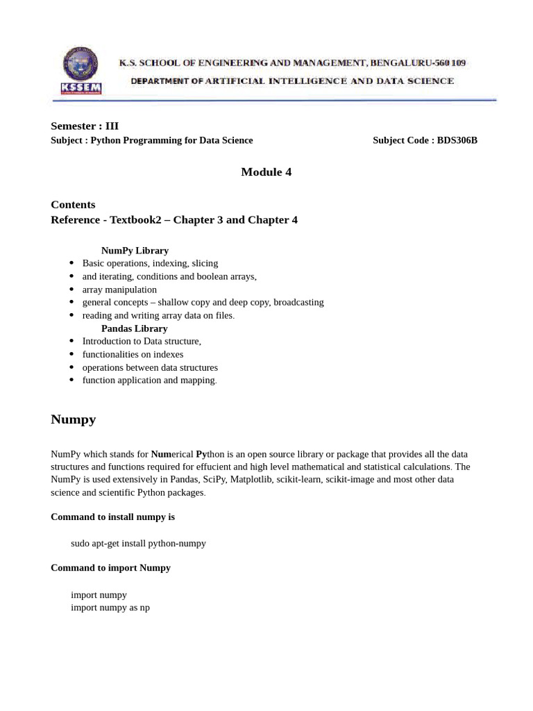 Python - SEM III BDS306B Mod - 4 Notes @vtunetwork | PDF