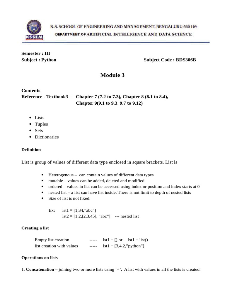 Python - SEM III BDS306B Mod - 3 Notes @vtunetwork | PDF