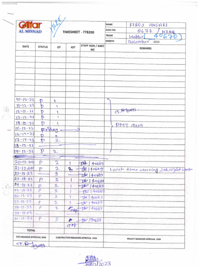 Time Sheeet - 4 December 2023 | PDF