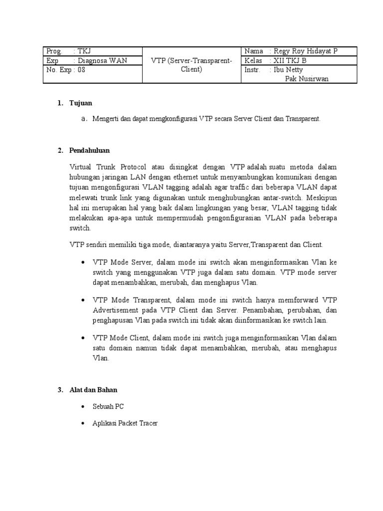Konfigurasi VTP Server dan Client TKJ | PDF | Komputer