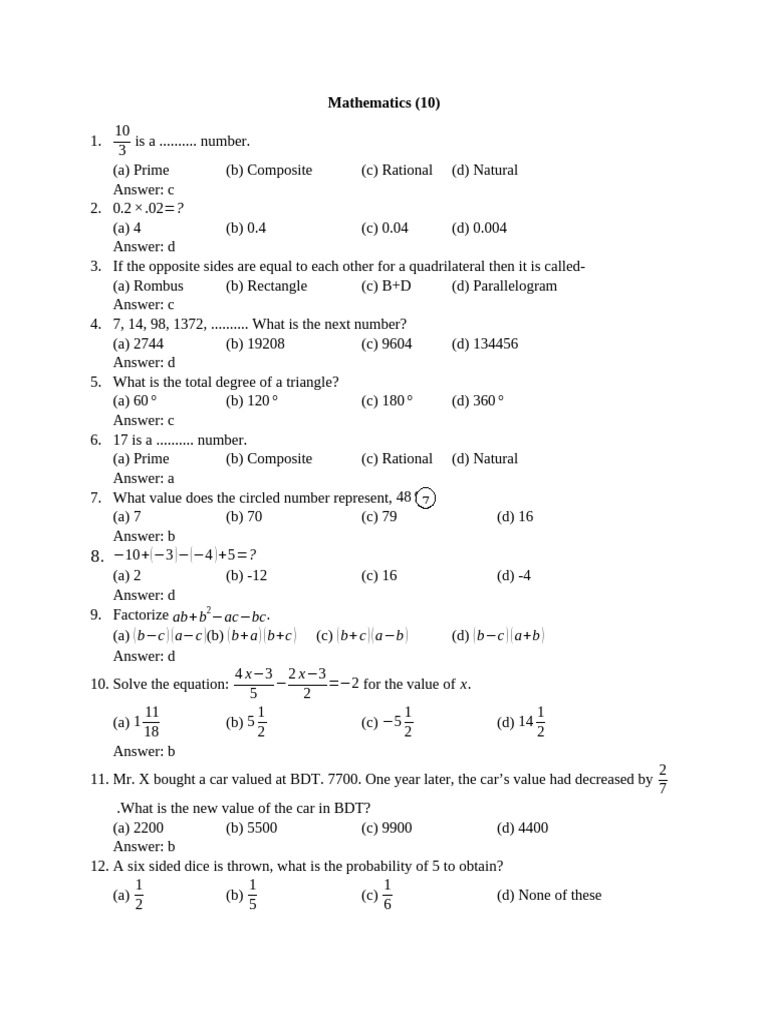 Mathematics Questions | PDF