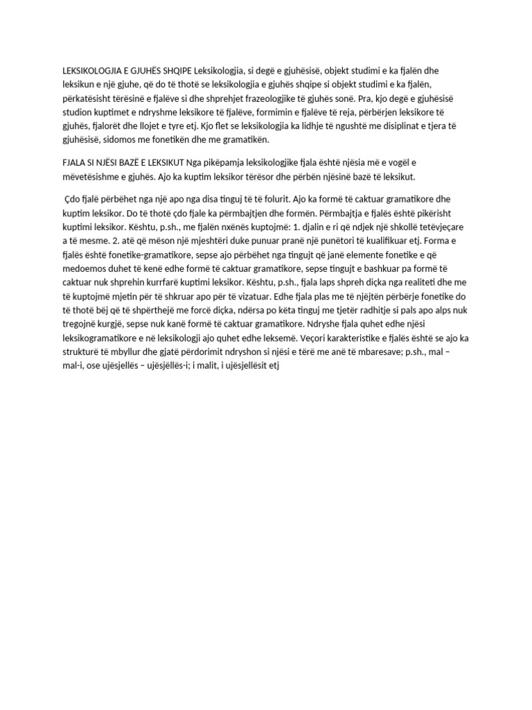 LEKSIKOLOGJIA E GJUHËS SHQIPE Leksikologjia | PDF