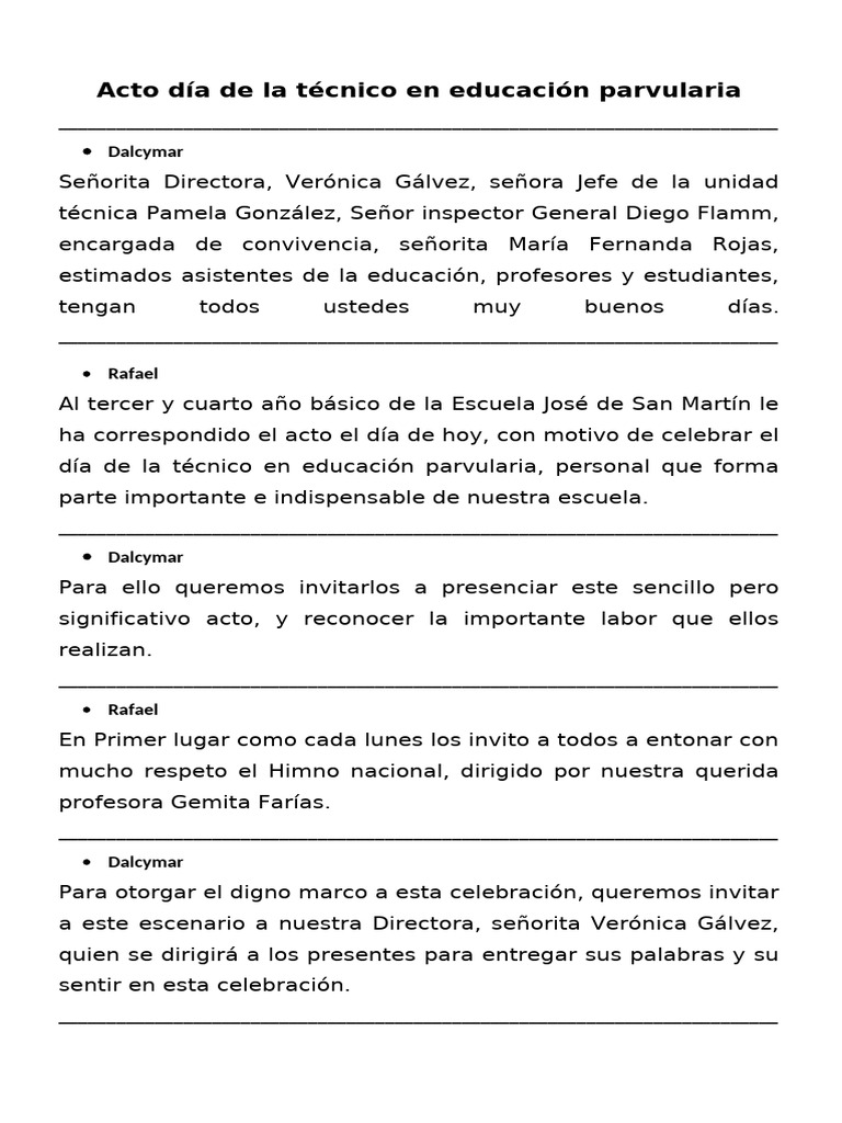 Libreto Acto Dia Del Asistente de La Educacion | PDF