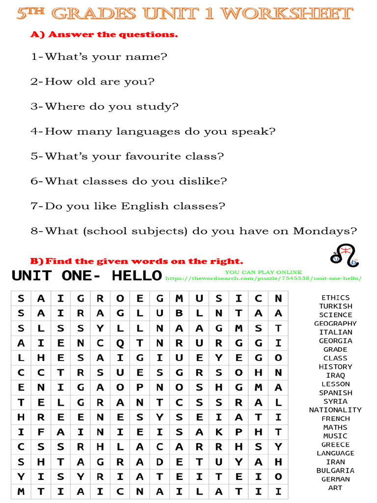 5th GRADES UNIT 1 WORKSHEET - UB | PDF | Language Arts & Discipline
