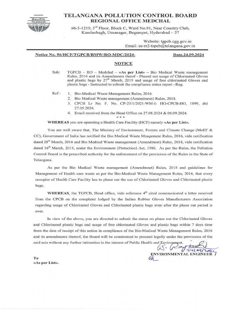 Notice TELANGANA POLLUTION CONTROL BOARD | PDF