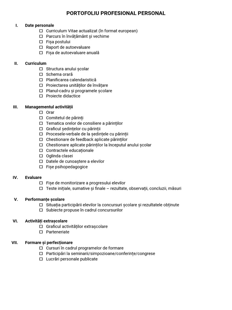 Structura Portofoliului Personal Și Profesional | PDF