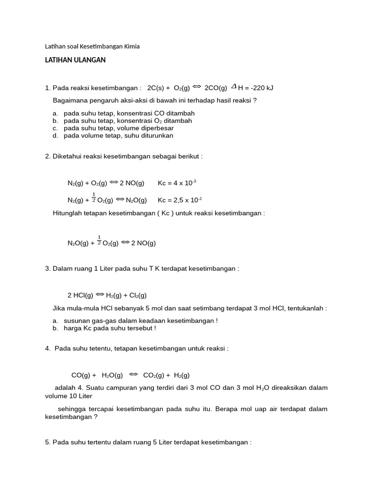 Latihan Soal Kesetimbangan Kimia | PDF