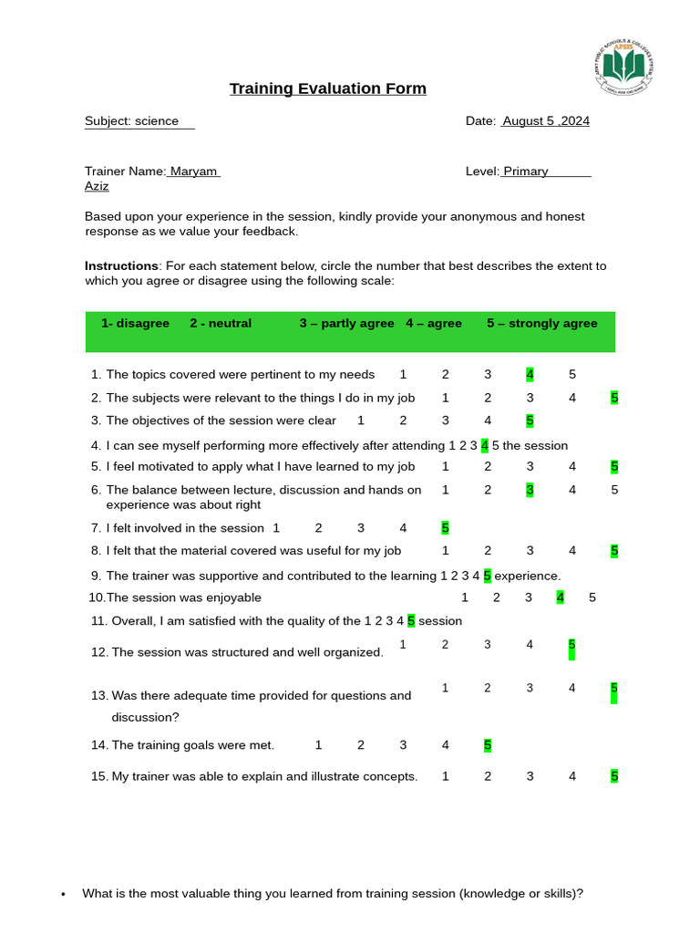 Training Evaluation Form (2024-25) | PDF