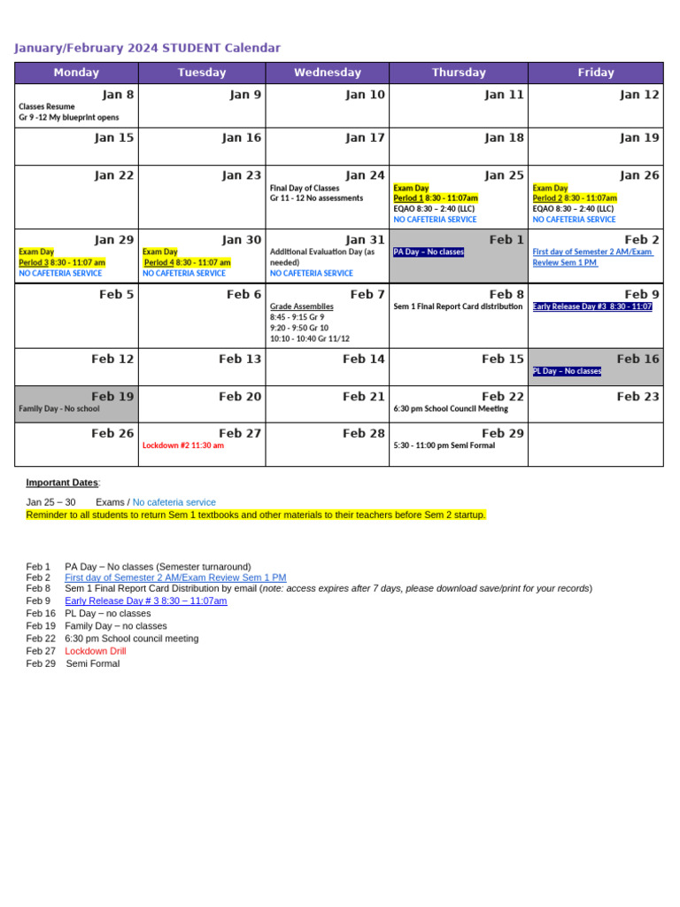 2023-2024 Jan - Feb STUDENT Calendar FINAL | PDF