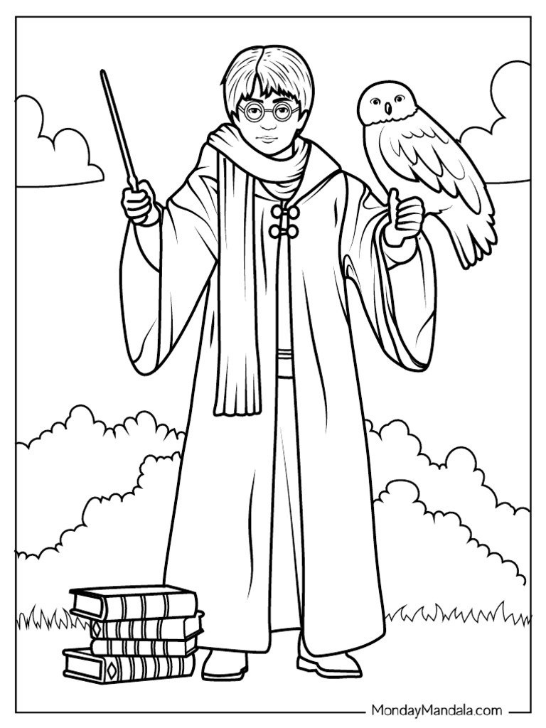 Harry Potter Holding Hedwig The Owl Coloring Page V2 | PDF