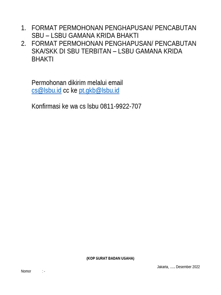 Format Pencabutan Ska Lsbu Gamana Krida Bhakti | PDF