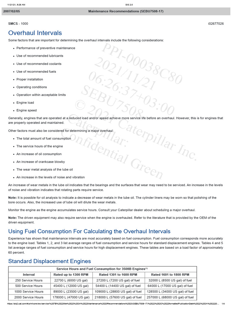3500 Engines Overhaul Intevals | PDF