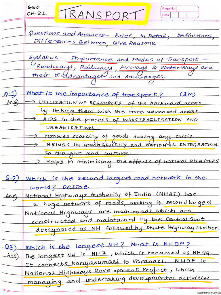 Geog Ch.21 TRANSPORT | PDF