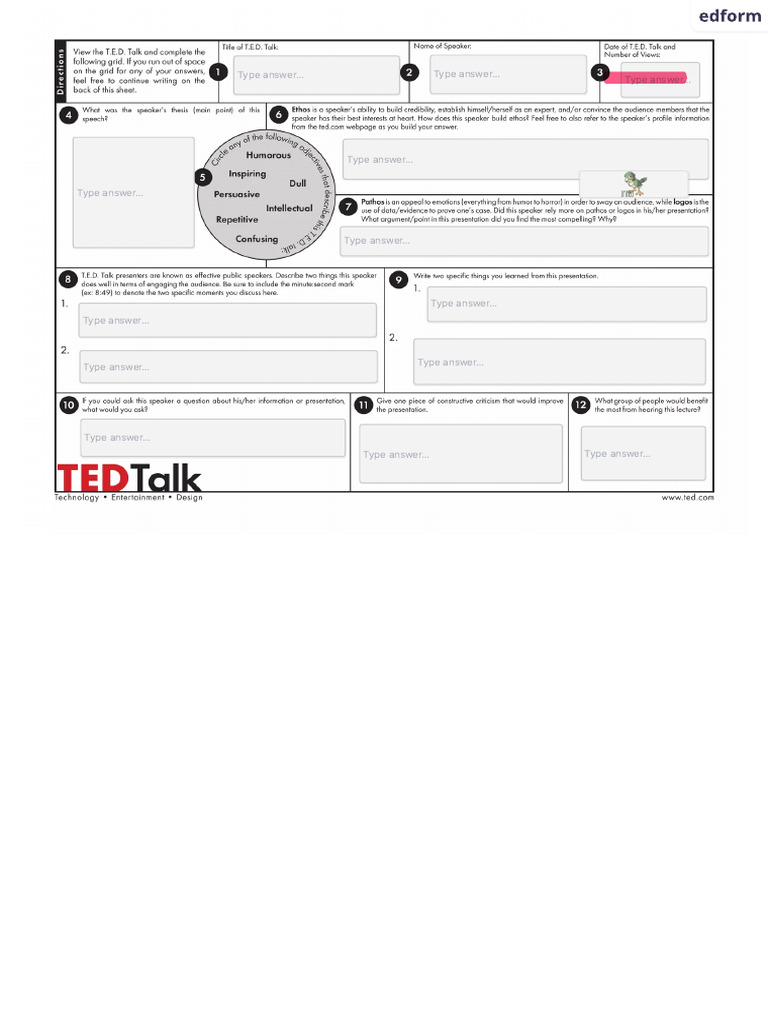TED Talks Worksheet | PDF