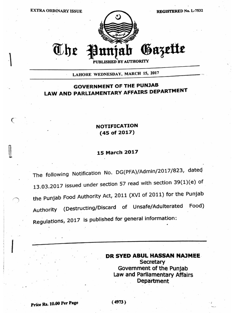 PFA Destructing Discard or Unsafe Food Regulations 2017 | PDF