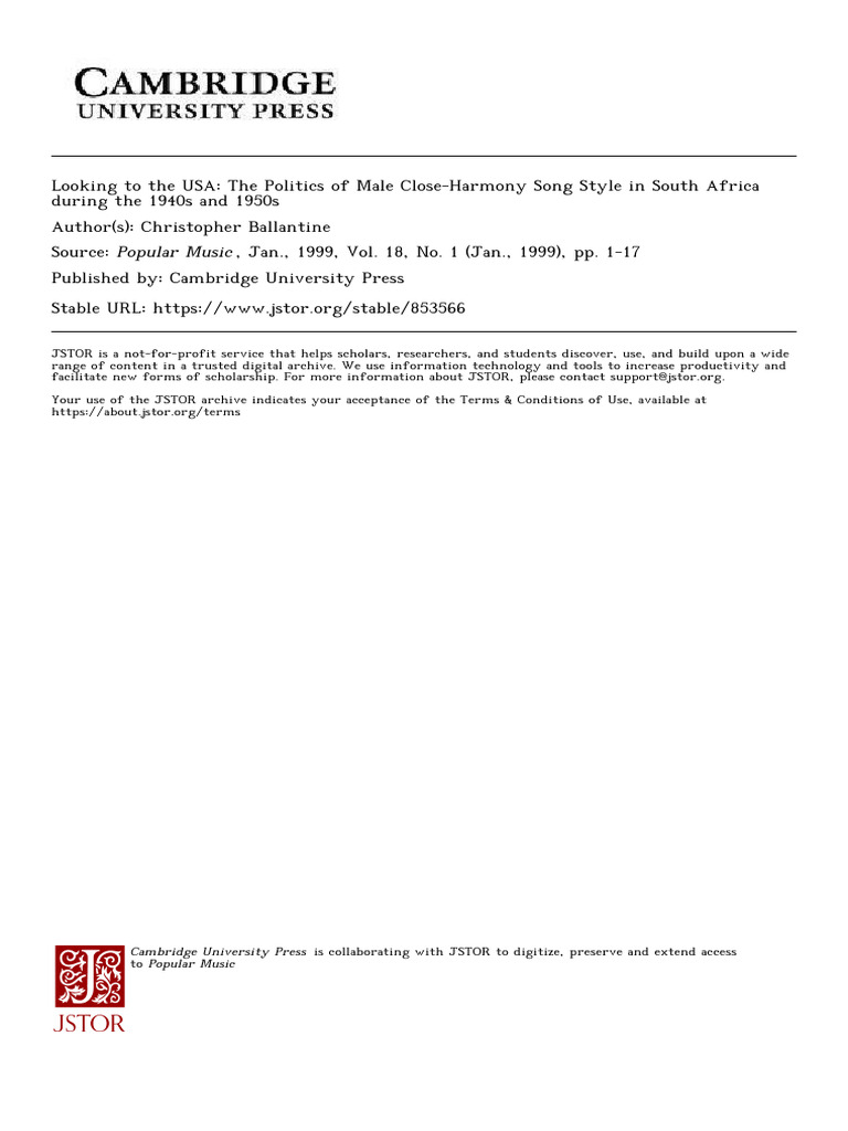 Looking To The USA - The Politics of Male Close-Harmony Song Style in ...