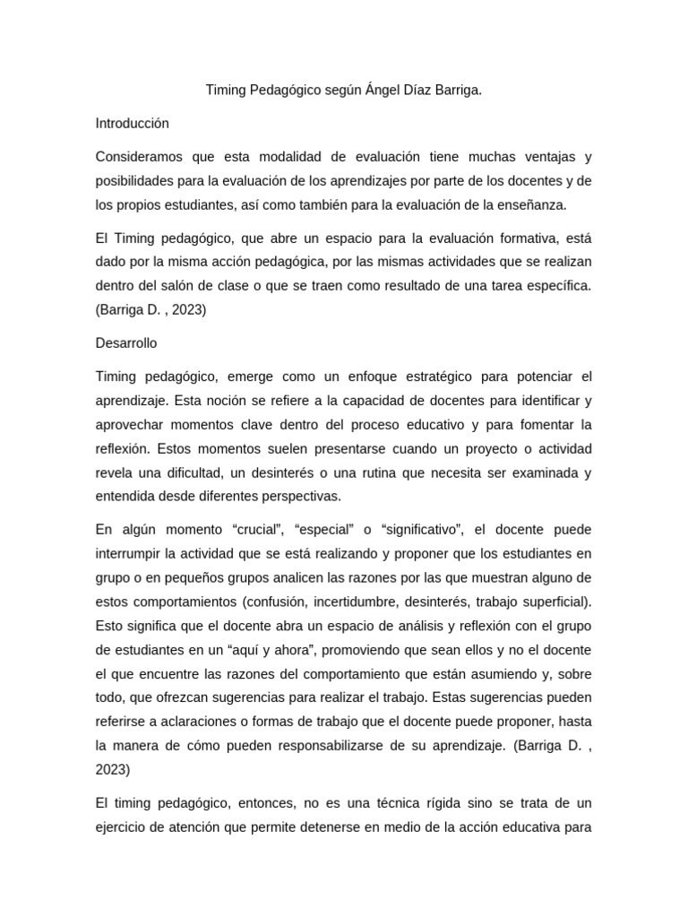 Timing Pedagógico | PDF