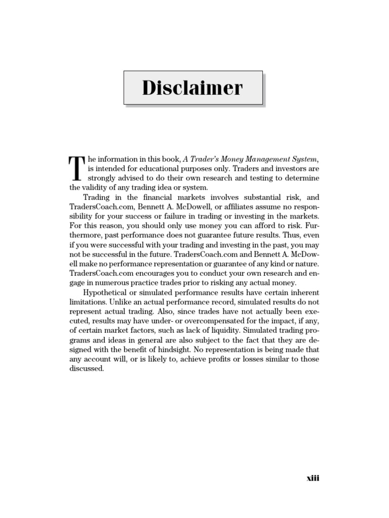 Disclaimer: A Trader's Money Management System | PDF