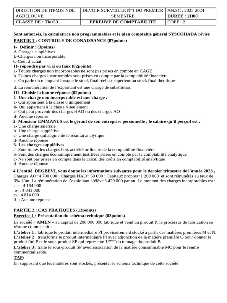 Devoir N°1 TQG TG3 | PDF