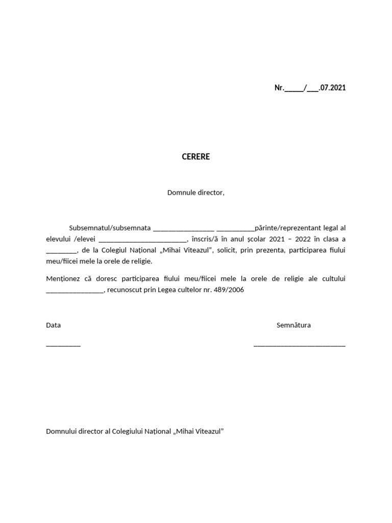 Cerere Religie 2021 2022 | PDF