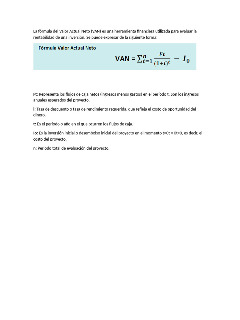 La Fórmula Del Valor Actual Neto | PDF