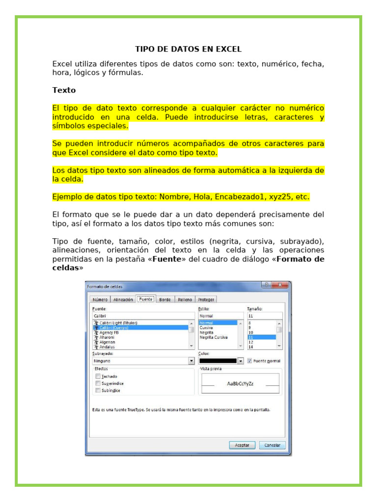 Tipo de Datos en Excel | PDF