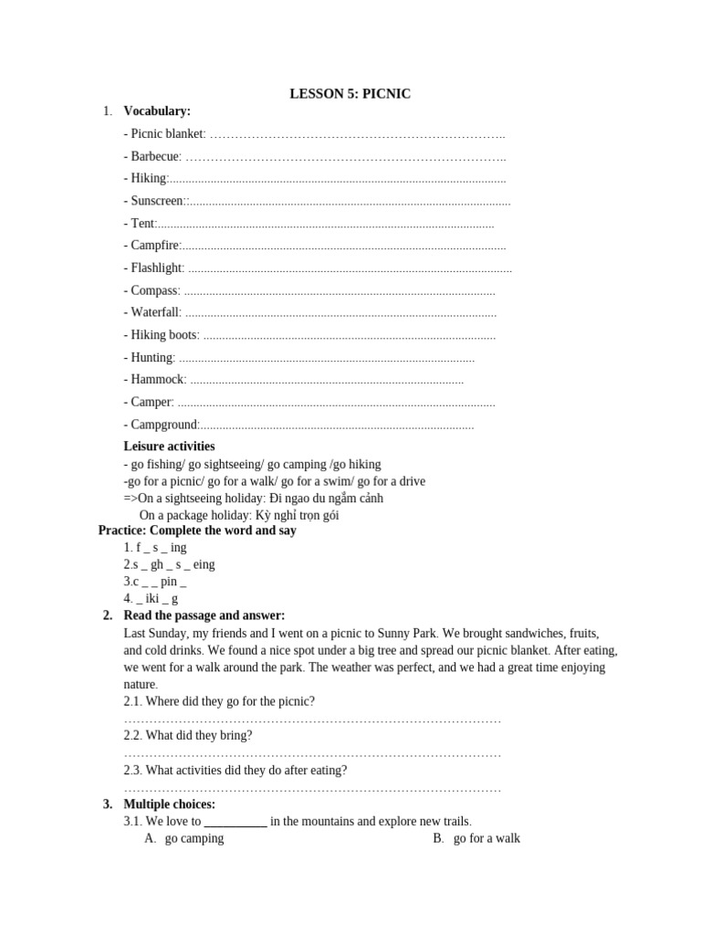 Lesson 5 - Picnic | PDF