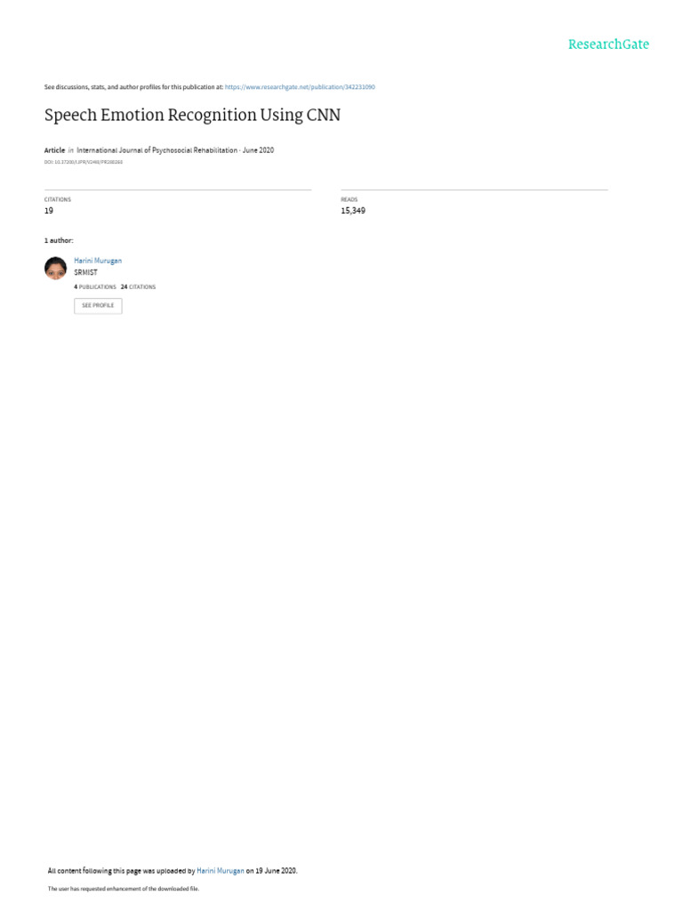 Speech Emotion Recognition Using CNN | PDF