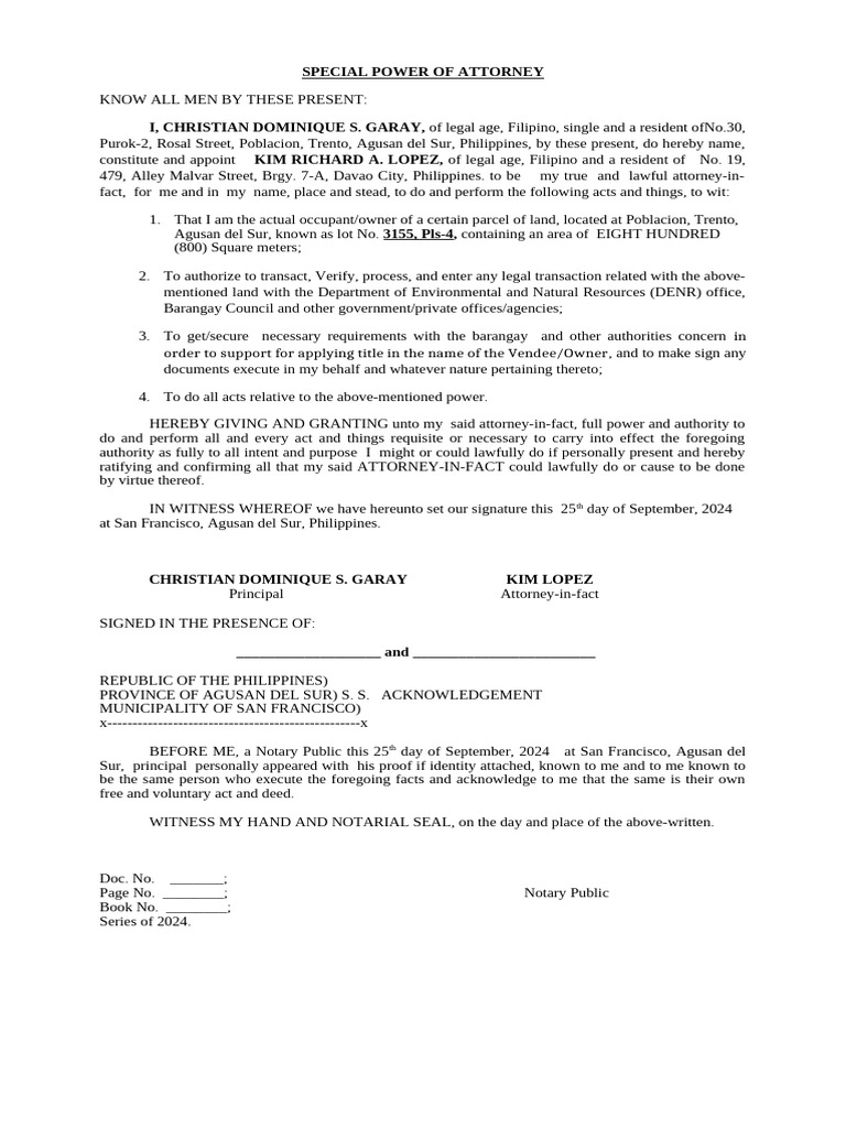 SPA For DENR BUNAWAN - SOPHIA YSABELLE S. GARAY | PDF