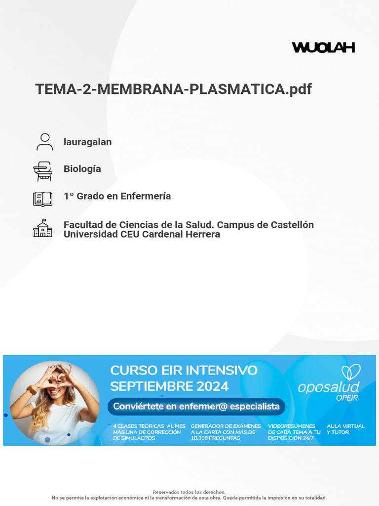 Wuolah Free Tema 2 Membrana Plasmatica | PDF