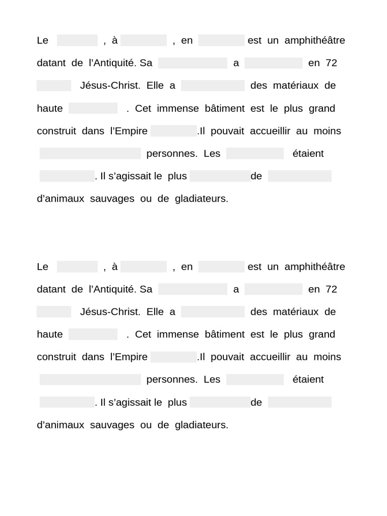 LE COLISEE - Dictée À Trous | PDF