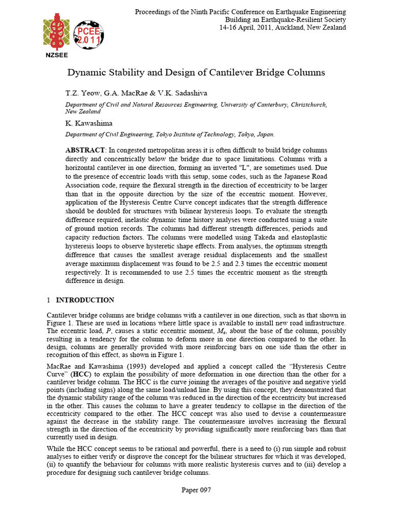 Dynamic Stability and Design of Cantilever Bridge Columns: T.Z. Yeow, G ...