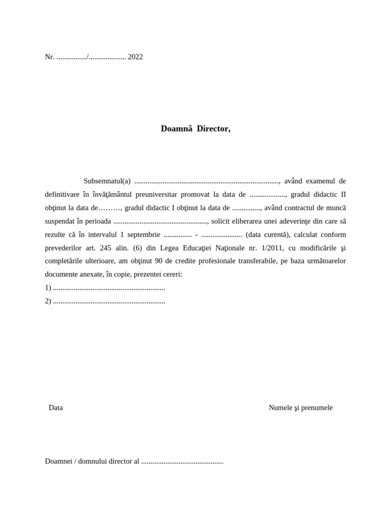 Model Cerere Echivalare Credite 2022 | PDF