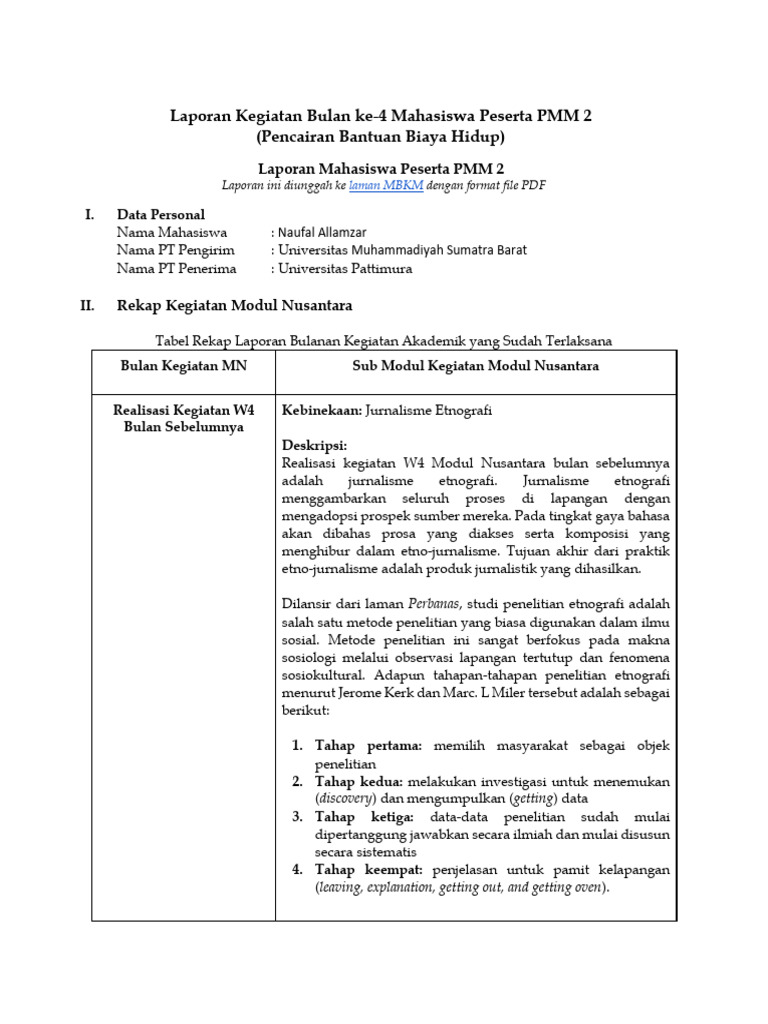 Laporan Bulan K4 Naufal Allamzar | PDF