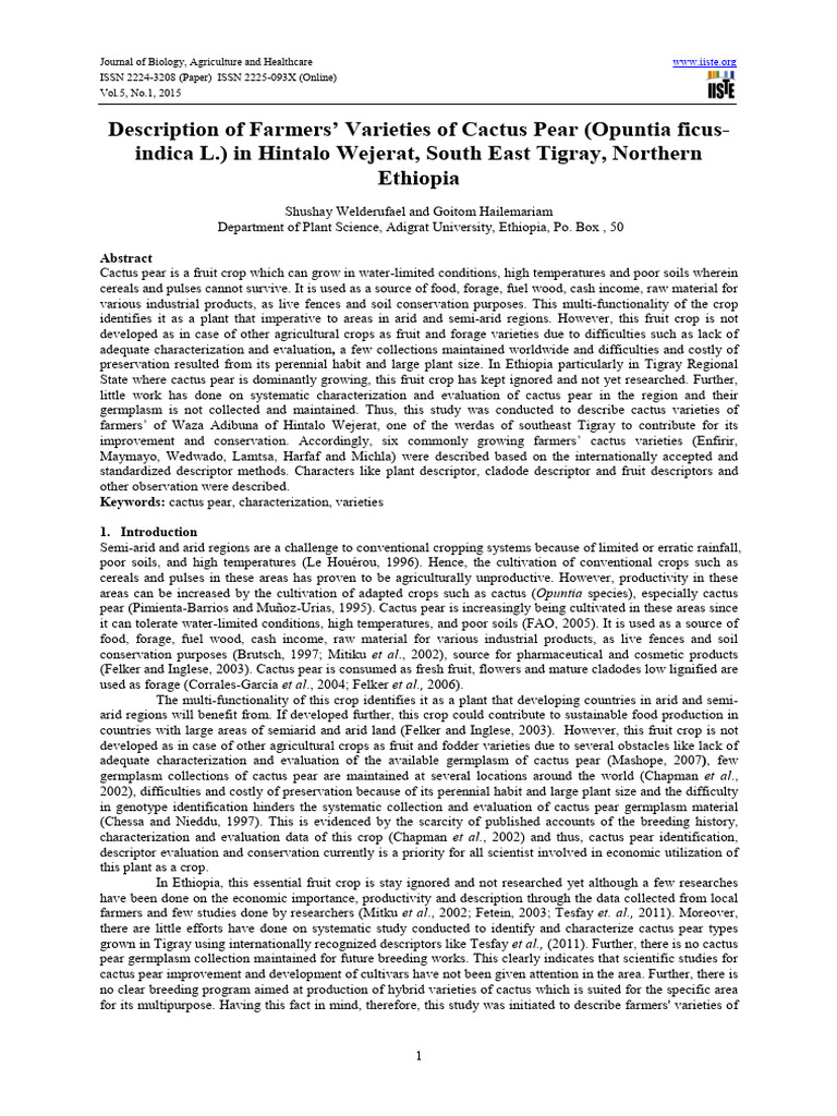 Description of Farmers' Varieties of Cactus Pear (Opuntia Ficus-Indica ...