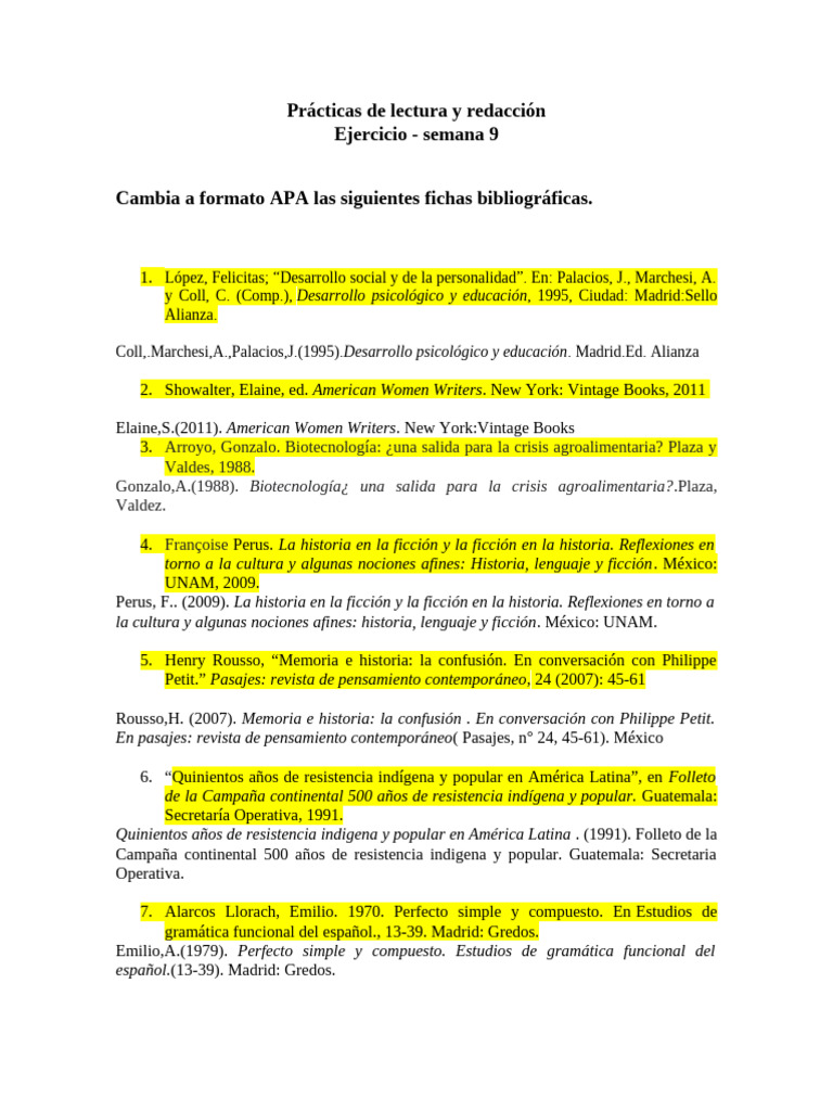 Ejercicio Estilo APA - Prácticas de Lectura y Redacción | PDF