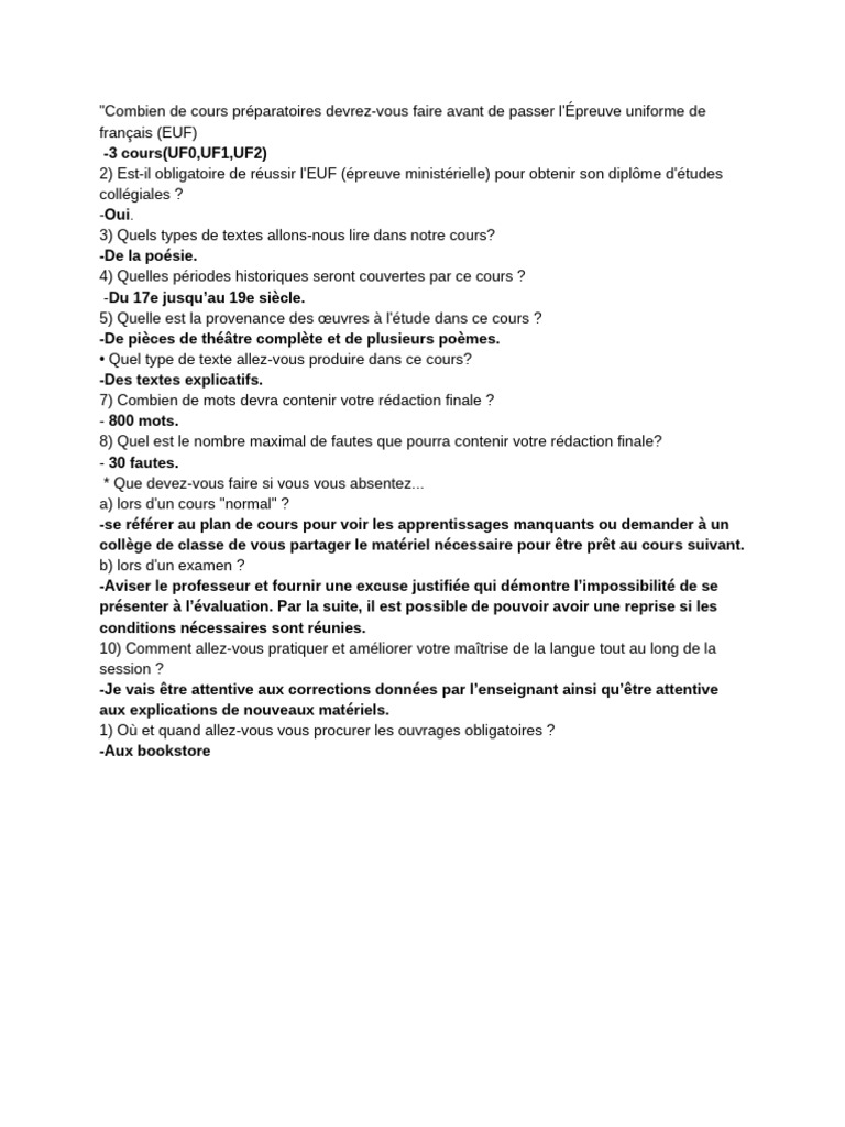 Questionnaire Français | PDF