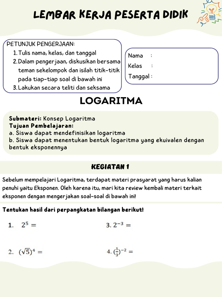 LKPD Materi Logaritma | PDF