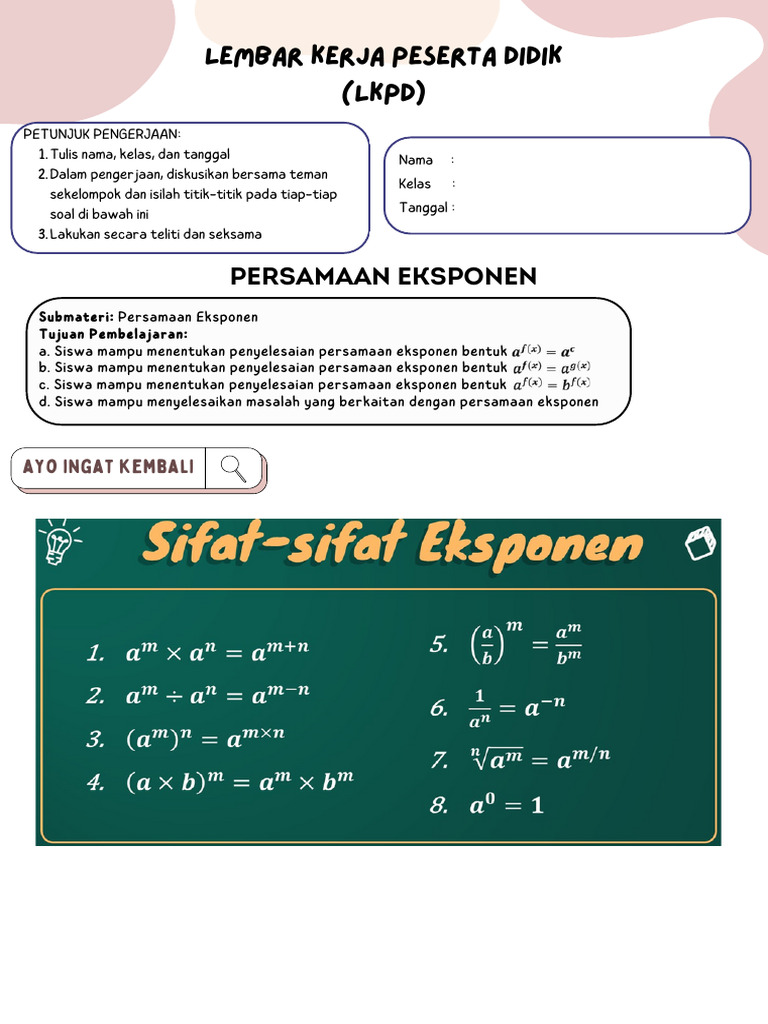 LKPD Persamaan Eksponen - Kelas X | PDF