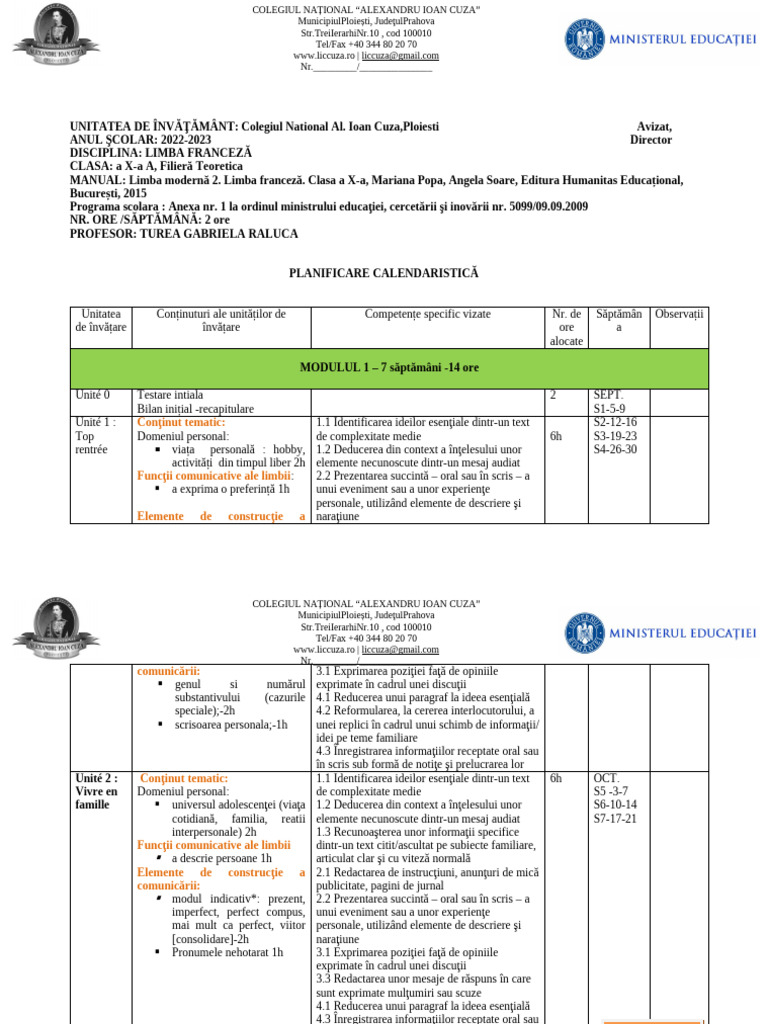 Planificare Anuala cls.10 N Turea Gabriela Raluca | PDF