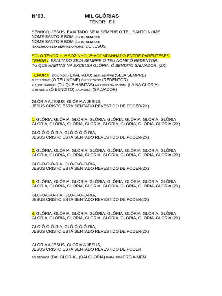 03.mil Glórias - Tenor - I e Ii - Letra | PDF