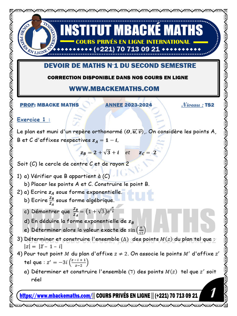 Devoir de Maths Du Second Semestre Ts2 2023-2024 | PDF