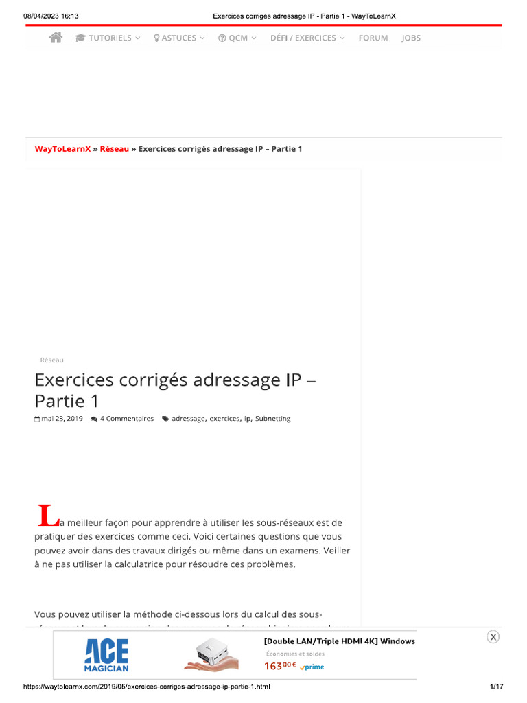 Exercices Corrigés Adressage IP - Partie 1 - WayToLearnX | PDF