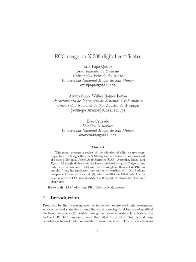 ECC Usage On X 509 Digital Certificates Preprint | PDF