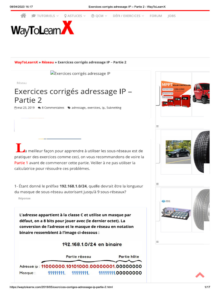 Exercices Corrigés Adressage IP - Partie 2 - WayToLearnX | PDF